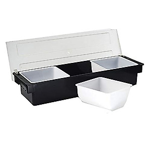 FEOOWV Fruit Veggie Condiment Caddy with Lid, 3 Compartment Plastic Dispenser Tray for Catering Dips Toppings, Serving Taco, Ice Cream, Fruit, & Salad Bar Garnish Organizer for Restaurant Supplies