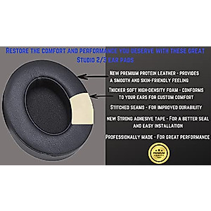 Premium Replacement Studio 3 Ear Pads/Studio 2 earpads Cushions. Compatible with Beats Studio 3 / Beats Studio 2 Headphones (Black). Premium Protein Leather | High Density Foam | Extra Thick