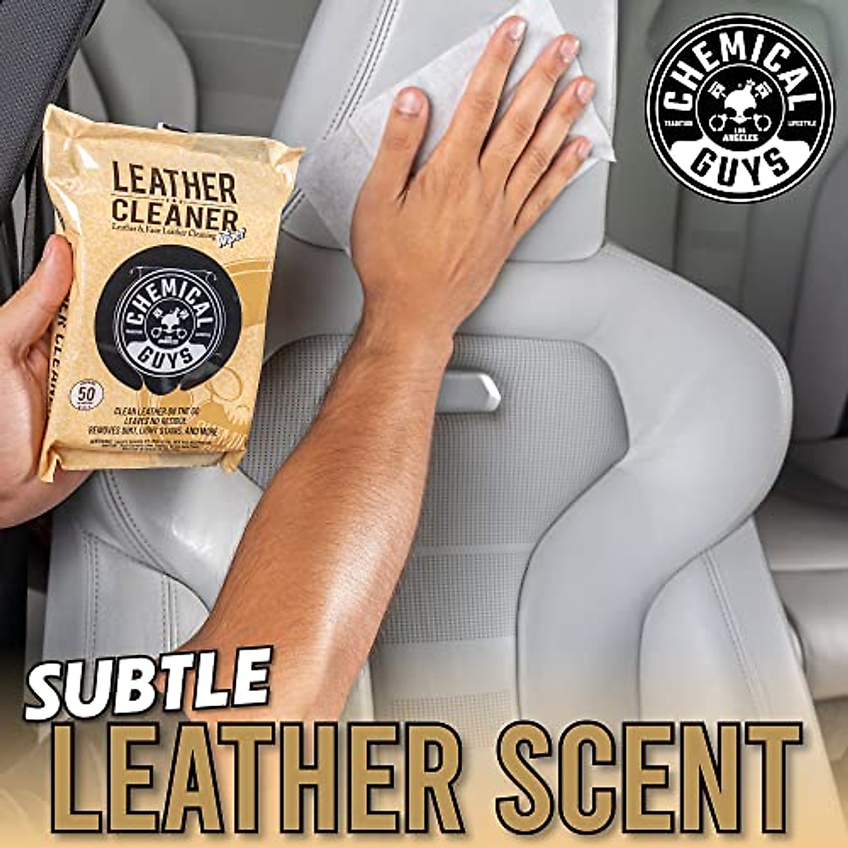 Chemical Guys PMWSPI20850 Leather Cleaner Wipes Mega 50 Pack for Car Interiors, Furniture, Boots, and More, Works on Natural, Synthetic, Pleather, Faux Leather and More, (50 Ct)
