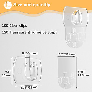 TEOYNGU 140 Clips + 160 Adhesive Strips, Clear Mini Light Clips, Strips Hooks, Small Self-Adhesive Hooks, Indoor Christmas/Festival Decoration,Hooks Small