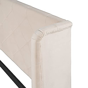 Prohon Upholstered Platform Bed with Wingback Headboard and 1 Big Storage Drawer, Velvet Tufted Bed Frame Queen Size, No Box Spring Needed, Easy to Install, Wooden Slats Support, Beige