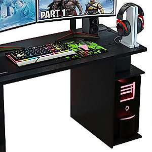 Madesa Gaming Computer Desk with 5 Shelves, Cable Management and Large Monitor Stand, Wood, 24" D x 53" W x 29" H - Black