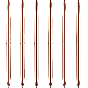Unibene 6 Pack Ballpoint Pens-Rose Gold, Slim Mentallic Retractable Lightweight Pens Set Nice Gift for Business Office Students Teachers Christmas, Medium Point(1mm)-Black ink