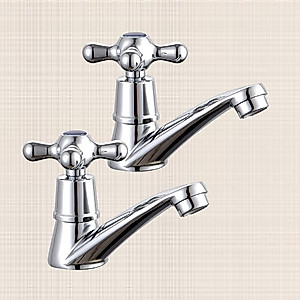 DOITOOL 2 Pcs Basin Taps Mixers Bathroom Sink Tap Basin Mixer Tap Single Lever Basin Faucet Cross Handle Cold Water Sink Basin Taps for Bathroom Kitchen ((Blue Drop Model)
