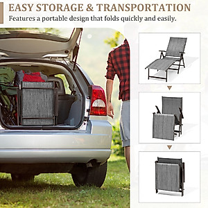 VredHom 4PCS Patio Chaise Lounge Outdoor Folding Adjustable Lounge Chair Recliner with 8 Adjustable Backrest Positions for Pool Beach Yard, Dark Gray Textliene and Brown Aluminum Frame