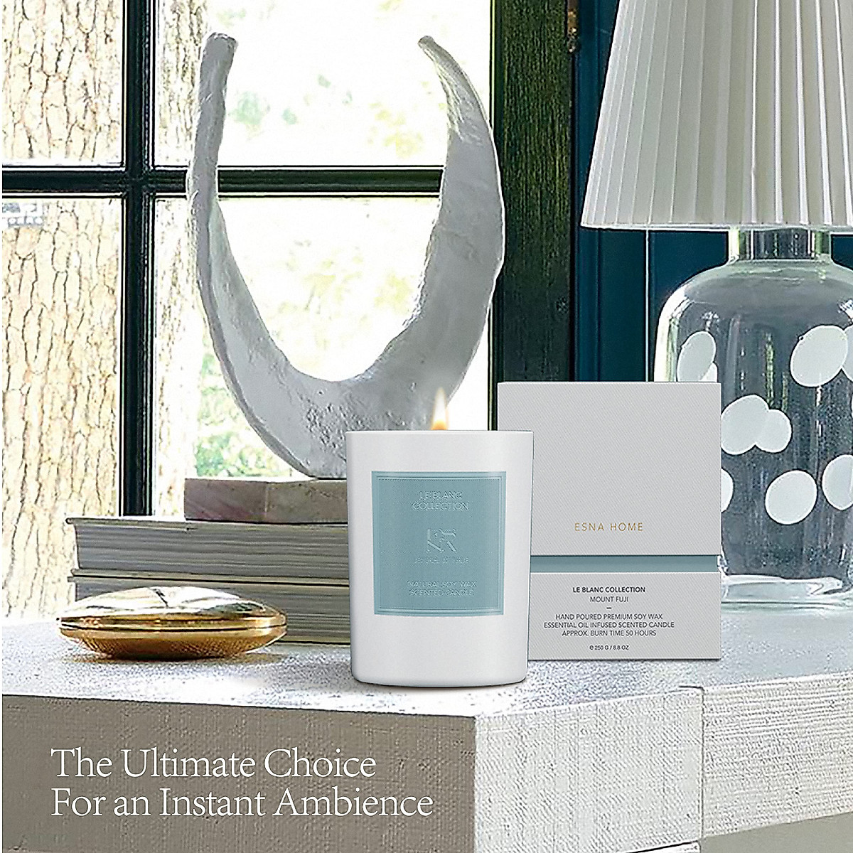 ESNA HOME Leblanc Mount Fuji Luxury Aromatherapy Scented Candles | Essential Oil All Natural Soy Candles Meditation Gifts for Women | 8.8oz 50 Hours Votive White Candle | Decor for Home Scented