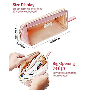 YOKUMA Clear Aesthetic Pencil Case Pouch Cute Kawaii Mark Pen Case Organizer Transparent Colored Large Capacity Makeup Bag for Girls Teen College Students Adults, Back to School Supplies (Pink)