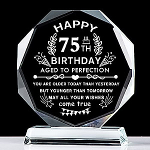 YWHL 75th Birthday Gifts for Women Men Unique 75 Years Old Happy Birthday Gifts for Grandparents Friends Laser Engraving 75th Birthday Glass Plaque Keepsake for Parents Aged to Perfection