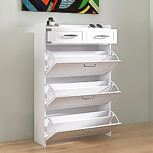 Ayvbir Shoe Cabinet with 3 Flip Drawers & 2 Combination Drawers,Large Space Modern Freestanding Shoes Storage Cabinets for Entryway,White