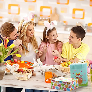 12 Pieces Easter Gift Paper Bags Easter Party Favor Bags with Handles Easter Treat Bags Kids with Happy Easter for Easter Party Supplies Candy Cookie Goodies Gift Wrapping