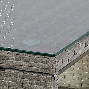 Sunnydaze Longford Outdoor Patio Sectional Sofa Set - Backyard Brown Rattan Wicker Chaise Lounge Furniture with Coffee Table and Thick Cushions - Conversation Set - Slate Gray Cushions