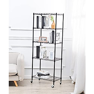 2YOU 5-Shelf Storage Shelves Height Adjustable, Heavy Duty Metal Shelving Unit, Garage Shelving Certified NSF, Steel Wire Rack Organizer for Warehouse/Kitchen/Bedroom, Black (14" DX24 WX59 H)