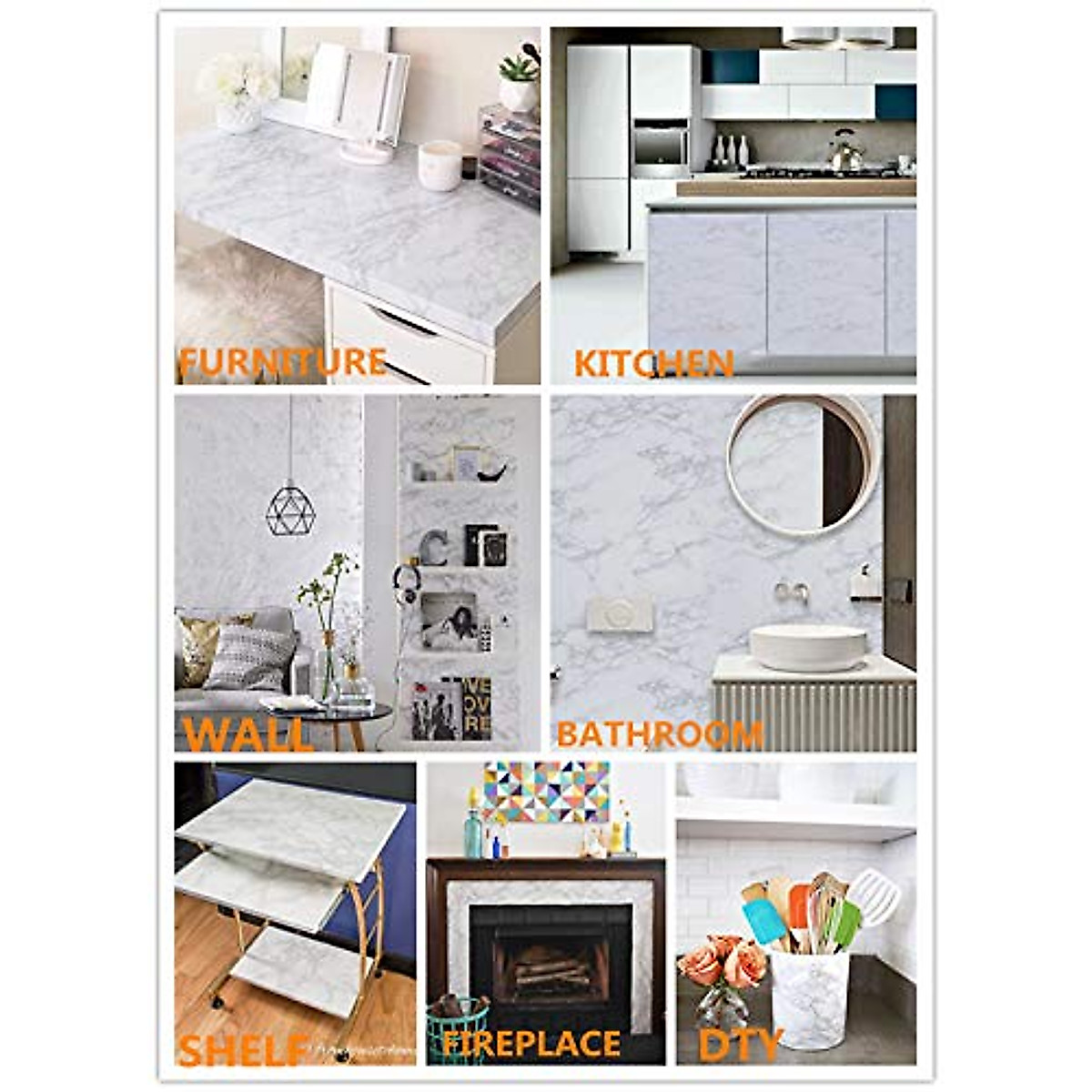 Marble Contact Paper 15.8" x197" Grey/White Wallpaper Marble Peel and Stick Countertops for Kitchen Waterproof Vinyl Self Adhesive Wallpaper Bathroom Cabinet Furniture Desk UpgradeThicker