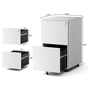 Warmiehomy Metal Mobile File Cabinets for Home Office 2 Drawer Filing Cabinet with Lock Rolling Office File Cabinet fits A4/Letter/Legal Size Fully Assembled (White)