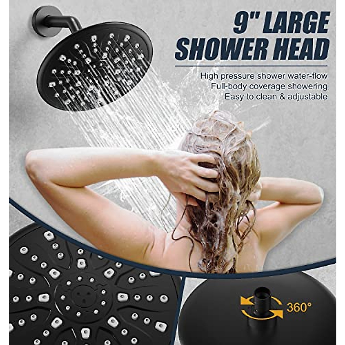 EMBATHER Shower System with Valve, 9-Inch Tub and Shower Faucet Set (Rough-in Valve Included) with 9'' Large Rain Shower Head and Tub Spout, Single-Handle Tub and Shower Trim Kit, Matte Black