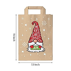 24 Piece Small Christmas Gift Bags - Brown Gift Bags with Handles, Durable Kraft Paper Gift Bag with Christmas Themes of Funny, Goofy Elfs