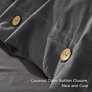 Argstar 2 Pieces Button Duvet Cover Twin Size, Dark Grey Duvet Cover Set with Button Closure, Washed Microfiber Soft & Easy Care Bedding Comforter Cover with Ties (1 Gray Duvet Cover, 1 Pillowcase)