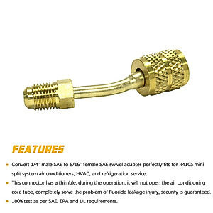 R410A Adapter 5/16 Inch SAE Female and 1/4 Inch Male Quick Coupler Angled Charging Vacuum Adapter R410A Connector with Thimble Mini Split System