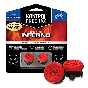 KontrolFreek FPS Freek Inferno for Playstation 4 (PS4) and Playstation 4 (PS5) Controller | Performance Thumbsticks | 2 High-Rise Concave | Red