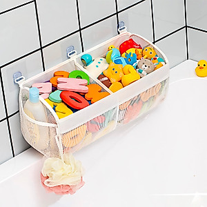 Austion Original Two Compartment Easy-access Mesh Bath Toy Organizer for Bath Tub with Large Openings Quick Drying Cute Toddler Bath Toy Storage Holder for Baby