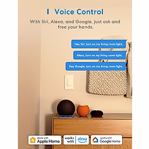 meross Smart Dimmer Switch Single Pole Supports Apple HomeKit, Alexa Google Assistant & SmartThings, 2.4GHz WiFi Light Switch for Dimmable LED, Neutral Wire Required, Remote Control Schedule, 1 Pack