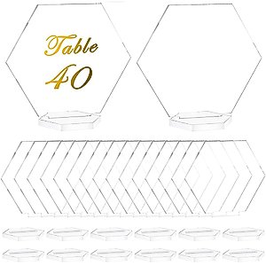 BAEAIEOU Clear Acrylic Table Sign with Stand,50 Pack Wedding Table Numbers Holders DIY Blank Acrylic Sheet for Wedding Banquet Events Decor