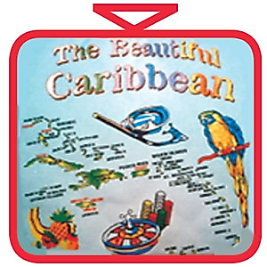 Caribbean Gift Souvenir Kitchen Accessory Cooking Set - Apron, Oven Mitt & Pot Holder Unique Novelty Caribbean Island Gifts Fort Women & Men (3 Piece Combo)