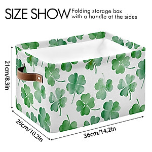 xigua Four Leaf Clover Foldable Canvas Storage Bin, Sturdy Fabric Storage Basket with Handles, Storage Cube Box for Organizing Shelf Nursery Toy Closet 1PCS