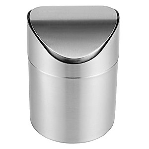 Restaurantware RW Clean 0.4 Gallon Countertop Garbage Can 1 Compact Mini Trash Bin - Swing Top Lid Avoids Rust & Stains Stainless Steel 201 Tabletop Garbage Can For Kitchens & More