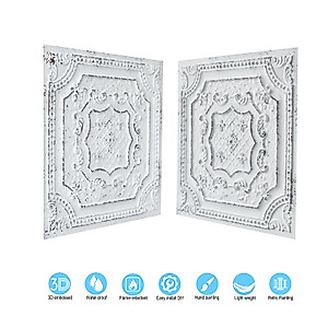PAINTSDECOR Faux Tin Painting Panel Embellished Ceiling Tiles for Cafe Club Salon Hotel Store Bar 2'x2' PL04 Distress Crack White Black