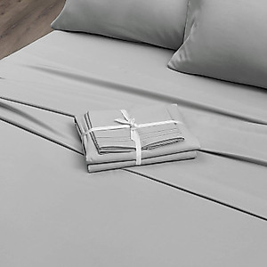 BYSURE 6 Pieces Hotel Bed Sheets Set(Queen, Light Grey), 15" Microfiber Sheet Set with Embroidered Pillowcases, Super Soft Deep Pocket Bedding