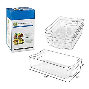 Jinamart Plastic Pull out Storage Bins 4 Pack, Multi-Use Organizer Bins with Built-in Handles, BPA-Free for Pantry, Home and Fridge Organization (14.5"L x 8.5"W x 4"H )