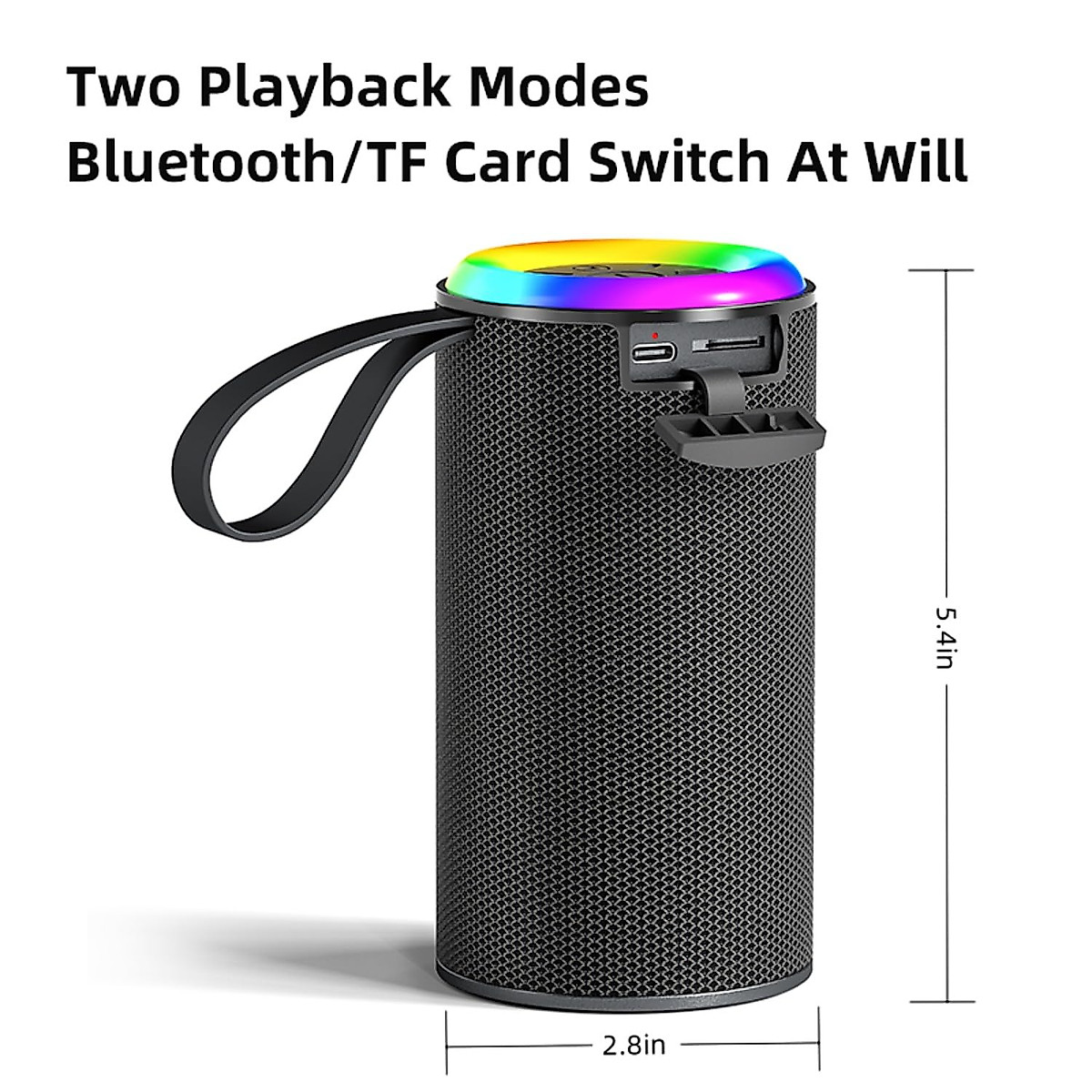 VANPEUSO B-703 Portable Bluetooth Speaker, IPX5 Waterproof, Dual Pairing, Bluetooth 5.3, with Built-in Mic/RGB Lights/TF Card