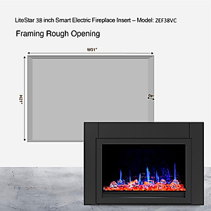 Litedeer Homes LiteStar 38" Smart Electric Fireplace Insert with App, Crackling Fire Sounds, Diamond-Like Crystal, Black - ZEF38VC-C