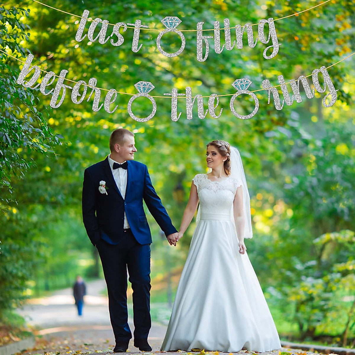 WeBenison Last Fling Before the Ring Banner, Bride Shower Party Supplies, Engagement, Wedding Bachelorette Party Decorations Silver Glitter