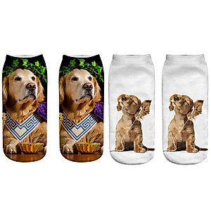 Angelteers Unisex's Lovely 3D Golden Retriever Ankle Socks for Young Dog Lover, Golden Retriever, 10.2 x 7.9 x 0.7 inches