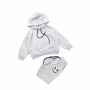 blibean Teen Boy Fall Clothes Sets Jogging Jogger Outfit Little Girl Hoodies Two Piece Sweat Pants Comfy 2pc CLothes Age 12T-13T (Size 12-13 Year) White