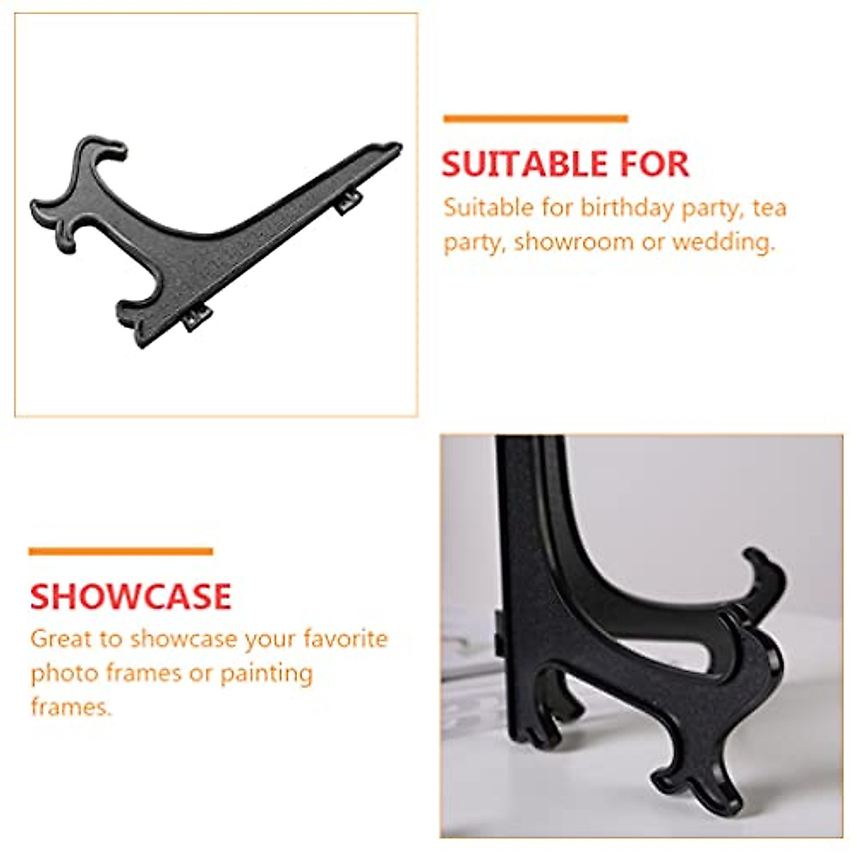 DOITOOL 10pcs Plastic Easel Plate Display Stands Place Card Holder Display Easel Stand for Display Picture Frame Collectibles Desktop Weddings Party Home Decoration Black