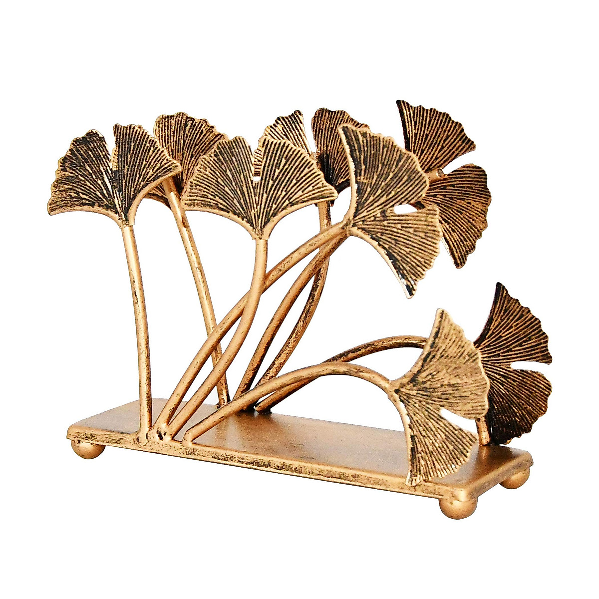 OwlGift Modern Ginkgo Leaves Design Napkin Holder for Tables, Metal Paper Napkin Storage for Kitchen, Stylish Paper Towel Dispenser, Mail Letter Sorter Rack, Document File Organizer – Bronze