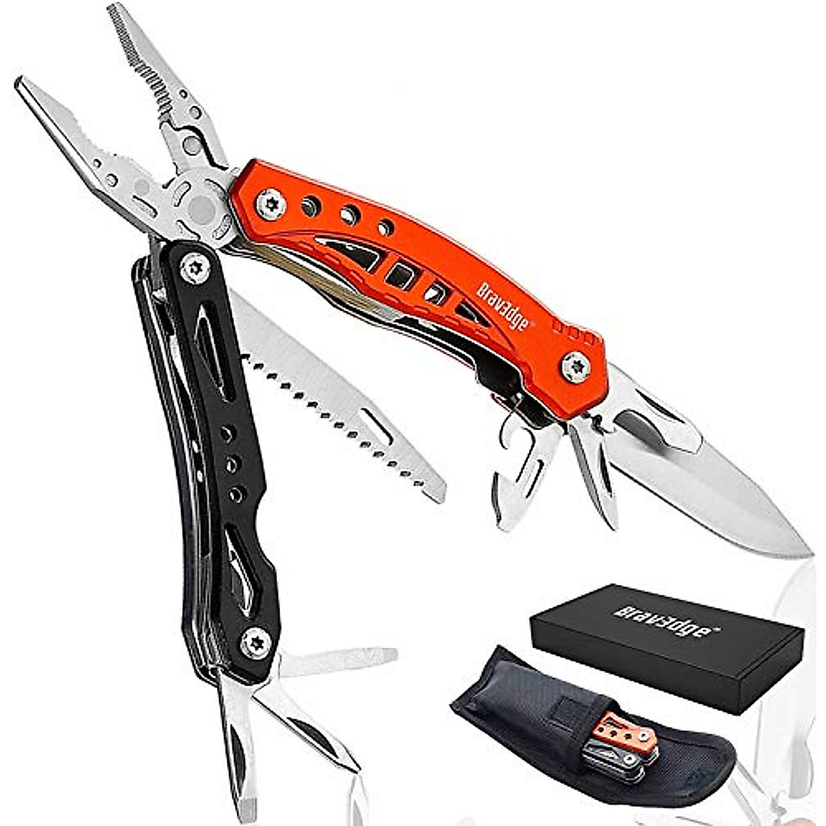 Multitool Bravedge Multi Tool Pliers, 12-in-1, Foldable, Pocket-size with Sheath, Gifts for Men and Women, Dad's choice, for Camping, Survival, Cycling, Hiking, Hunting, Stainless Steel