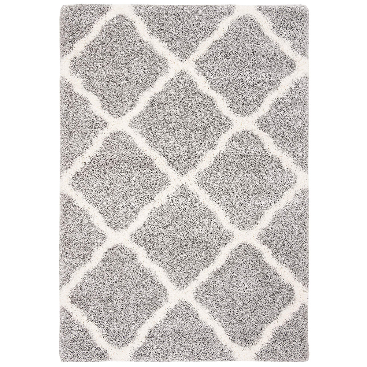 SAFAVIEH Fontana Shag Collection 4' x 6' Grey / Cream FNT821G Trellis Non-Shedding Living Room Bedroom Dining Room Entryway Plush 2-inch Thick Area Rug