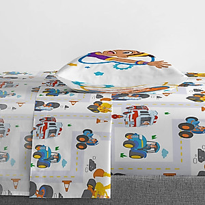 Jay Franco Blippi & Meekah Trucks Sheet Set - Twin Size Sheet Set - Super Soft Kids Cartoon Vehicles 3 Piece Bedding Set - Microfiber Sheets