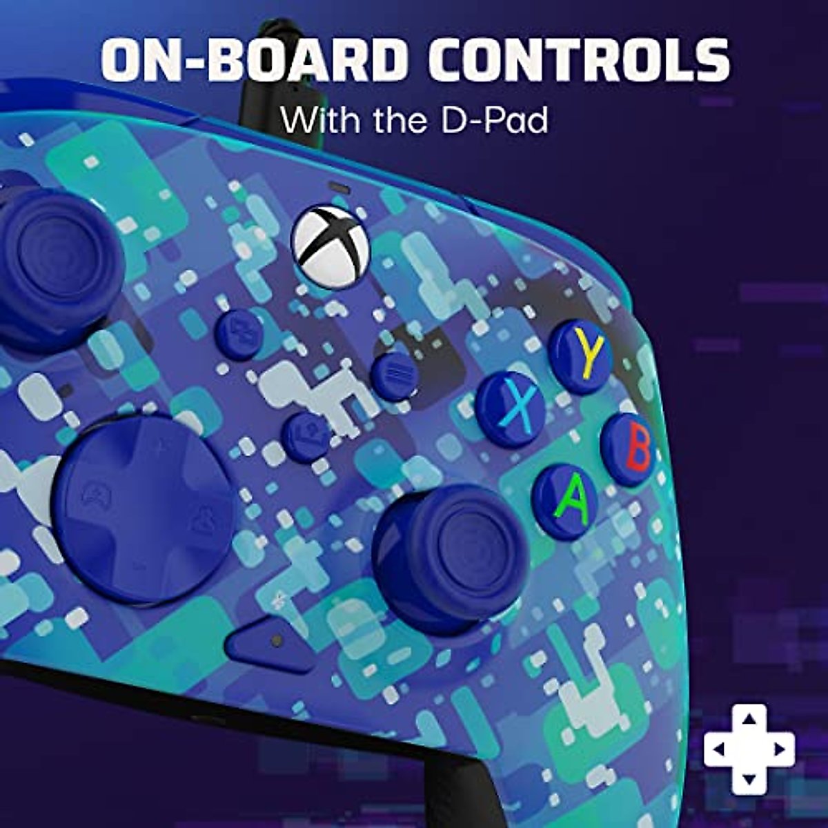 PDP Gaming REMATCH Enhanced Wired Controller Licensed for Xbox Series X|S/Xbox One/PC/Windows, Mappable Back Buttons, Advanced Customizable App - Digital Glitch Blue