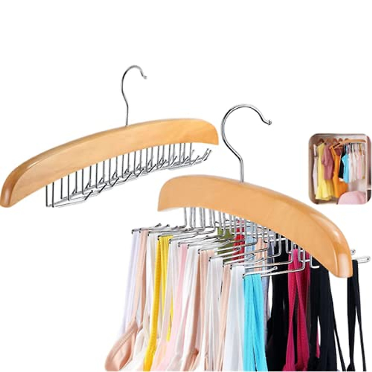 HAHTGSO Tank Top Hanger Space Saving 24 Large Capacity 360°Rotating, Non-Slip Clothes Hangers Foldable Metal Hooks, Camisole Organizer for Camisole, Tank Tops, Bras, Bathing Suits, Scarfs (2PCS)