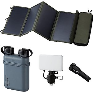 ELECOM NESTOUT 15000mAh Outdoor Power Bank + 4-Panel Solar Panel Charger + Flash-1 LED Flash Light Panel 1000 Lumen - Blue Gray