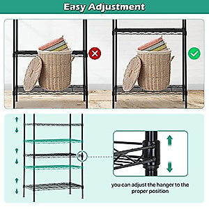 BLKMTY 5-Tier Wire Shelving Metal Shelf Unit Storage Shelves Adjustable Height NSF Shelving Rack Strong Steel for Restaurant Bathroom Garage Pantry Kitchen Garage 14" D x 24" W x 60" H，Black