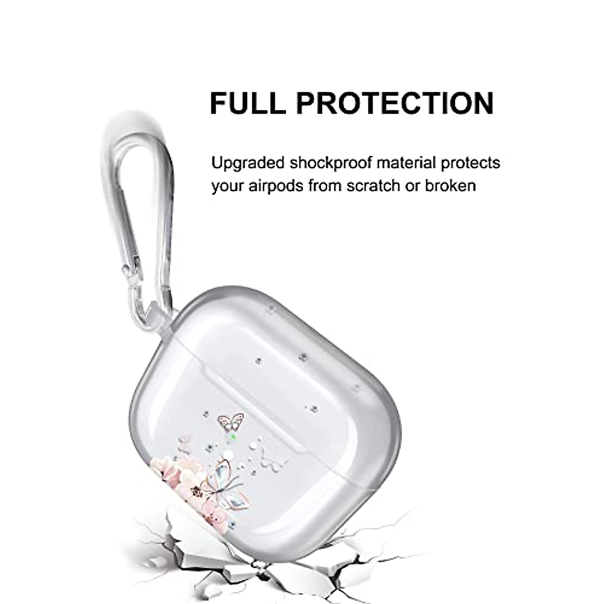 JAHOLAN AirPods 3 Case Clear Butterfly Case Cute Protective Soft Shockproof Cover with Keychain for Women Girls Compatible with AirPods 3rd Generation Wireless Charging Case - Butterfly Flower Pink