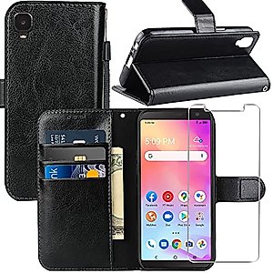 YJROP for Alcatel TCL A3 (A509DL) Case, Alcatel TCL A3 Wallet Case, with Screen Protector,PU Leather Wrist Strap Card Slots Soft TPU Protective Flip Cover Phone Case for Alcatel TCL A3 5.5",Black