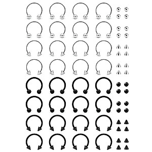 Hoeudjo 32Pcs Horseshoe Rings Surgical Steel Nose Septum Rings Horseshoe Hoop Lip Rings Smily Piercing Jewelry Eyebrow Tragus Daith Earring Helix Piercing Jewelry for Women Men 8mm 5/16inch