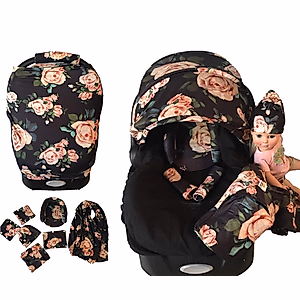 9pc Baby Boy Baby Girl Ultimate Set of Infant Car Seat Cover Canopy Headrest Blanket Hat Nursing Scarf, 21DR02